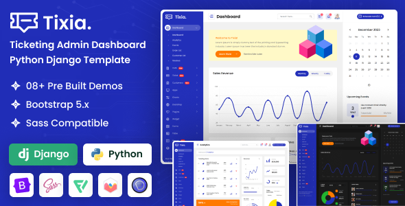 Tixia - Ticketing Admin Dashboard Python Django Template by DexignZone