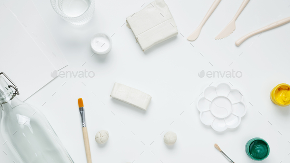 Hobby modeling from clay, tools and accessories for crafting on white ...