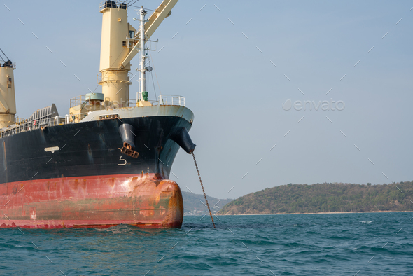 Front of bow nose large cargo container ship, nose of vessel cargo ship ...
