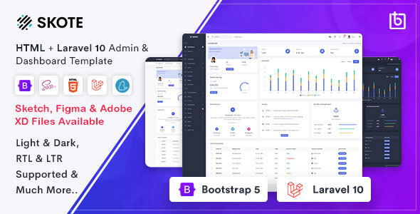 Skote - HTML & Laravel 10 Admin Dashboard Template + Sketch by Themesbrand