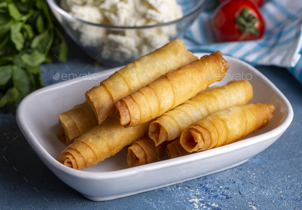 Sigara Boregi - Turkish Cigar Shaped Rolls Stock Photo by esindeniz