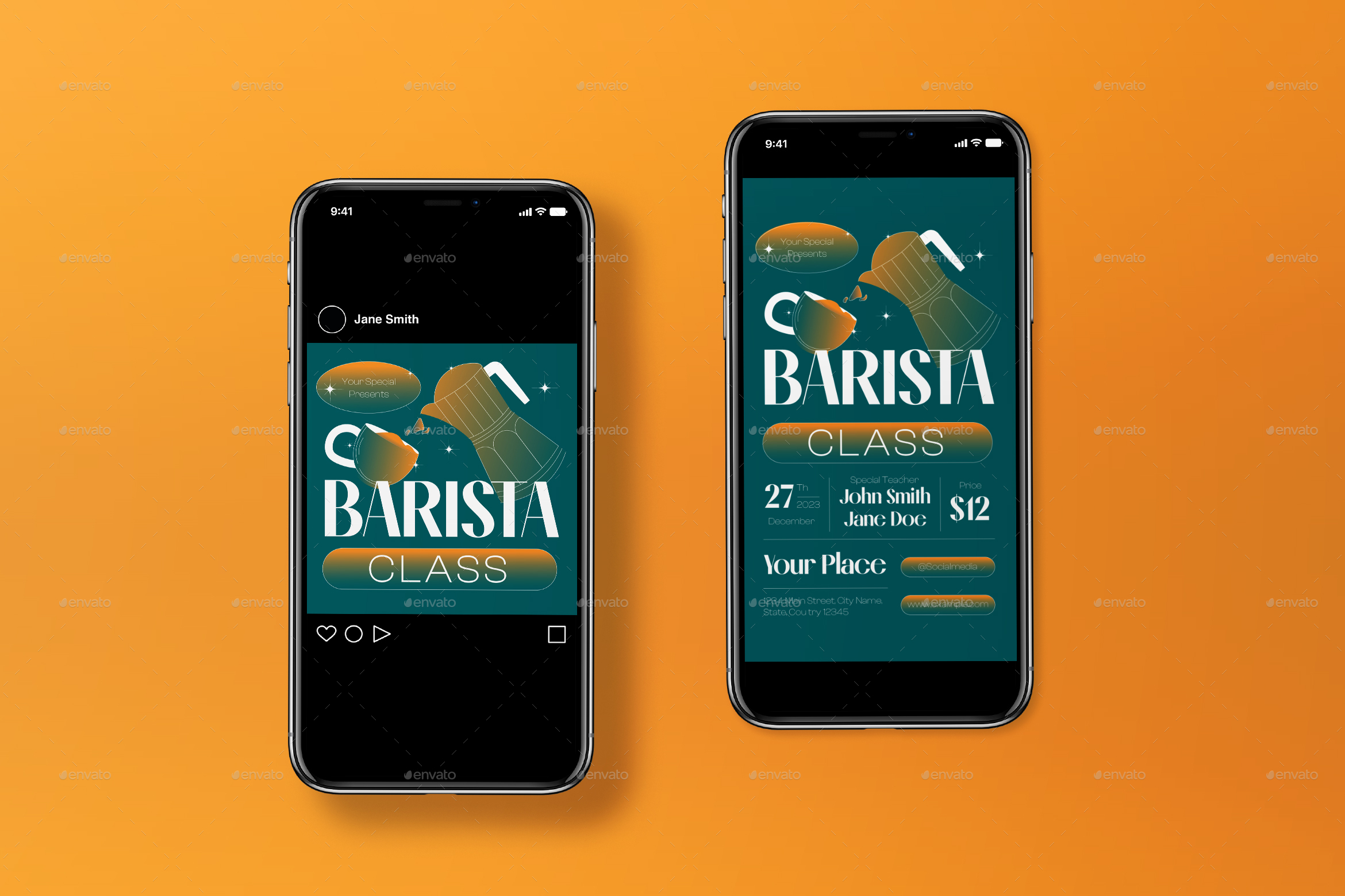 Green Yellow Art Deco Gradient Barista Class Flyer Set, Print Templates