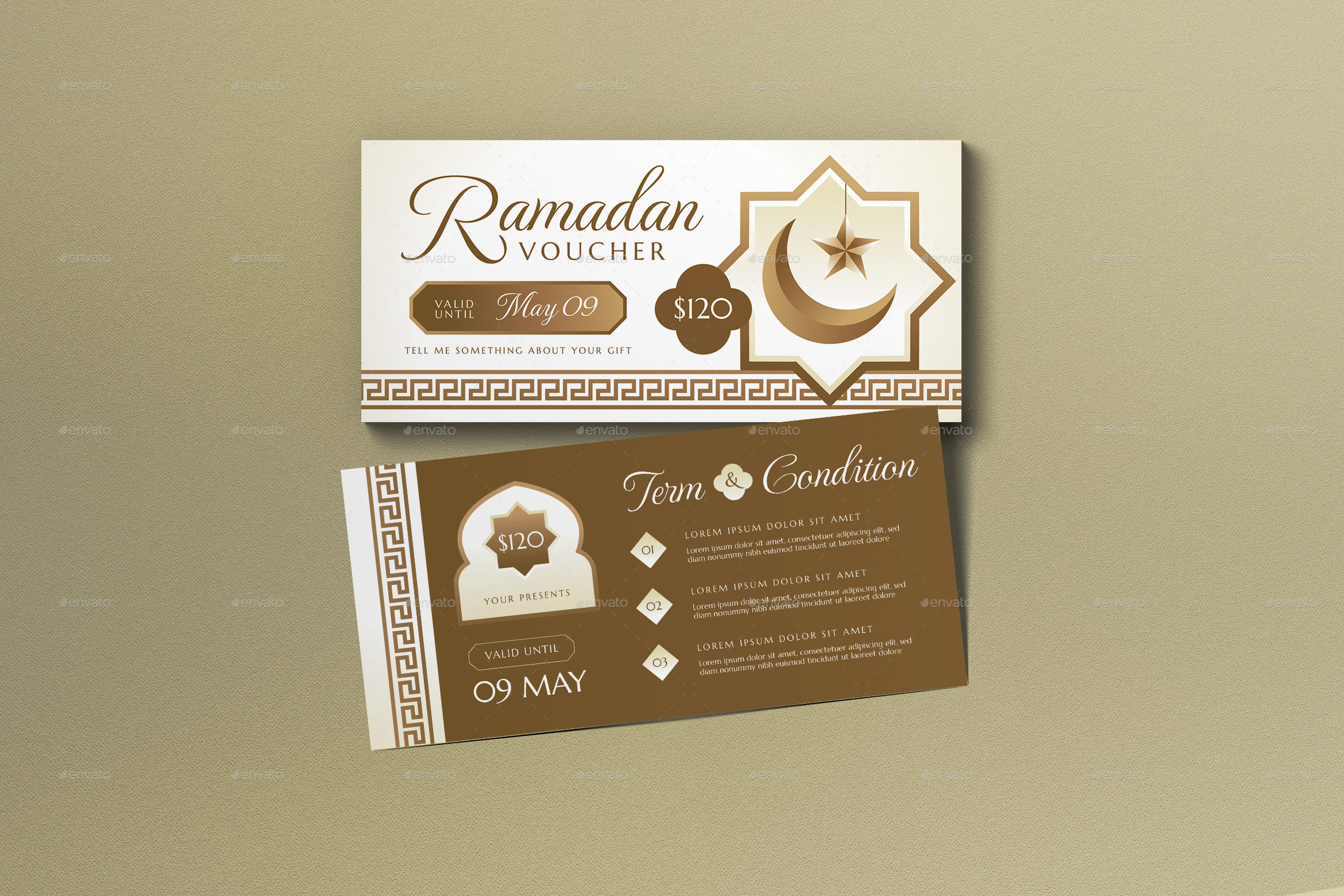 Gold Brown Geometric Modern Ramadan Voucher, Print Templates | GraphicRiver