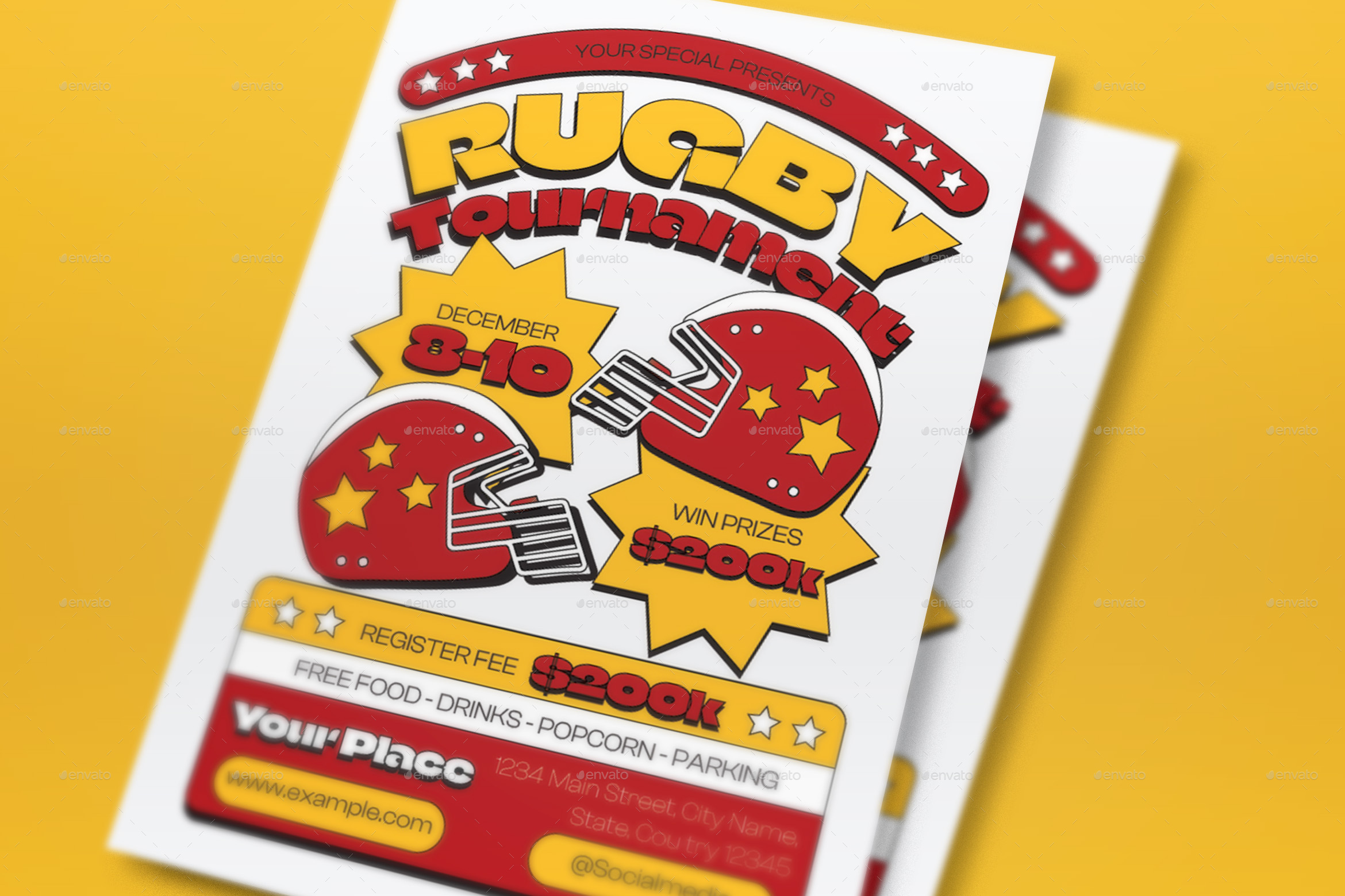 Red Yellow Retro Rugby Tournament Flyer Set, Print Templates | GraphicRiver