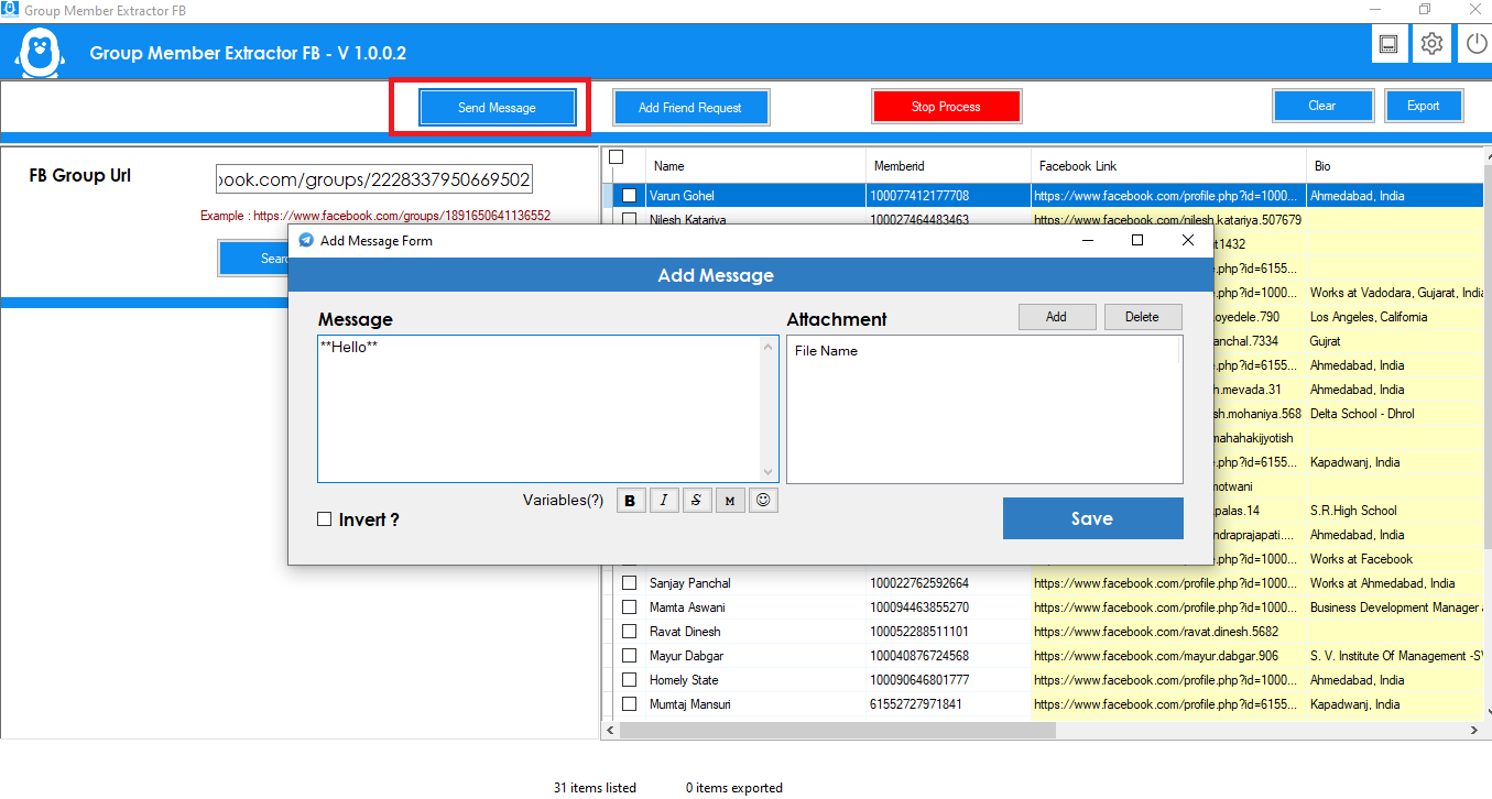 Facebook Group Member Scraper and Friend Request and Message sender Software by bhansalisoft