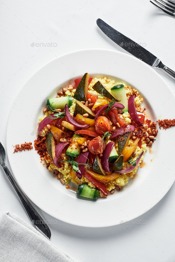 Vegetable stew with coarsely chopped zucchini, carrots, eggplant and ...