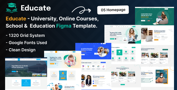 Educate - University, Online Courses, School & Education Figma Template by ordainIT