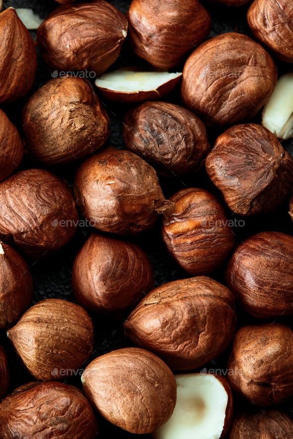 Close up of Hazelnut kernels - Food Frame Background, macro detailed ...