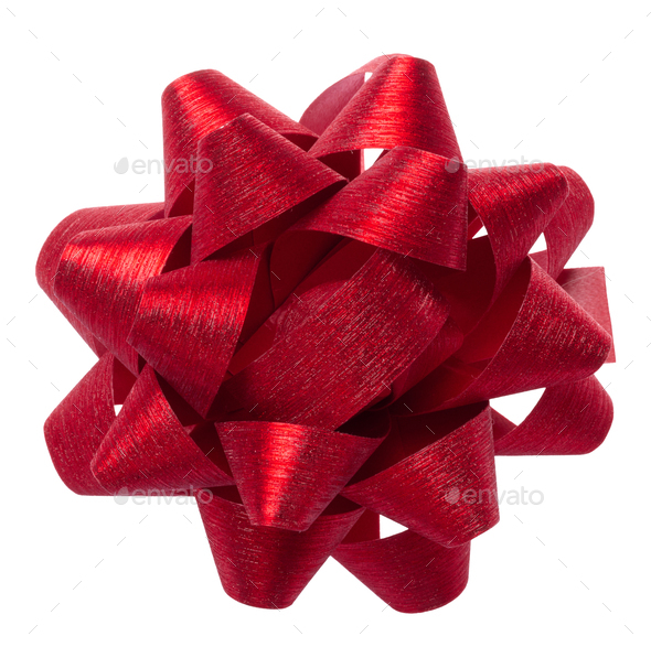 Knotted bow made of red silk ribbon on an isolated background, decor ...