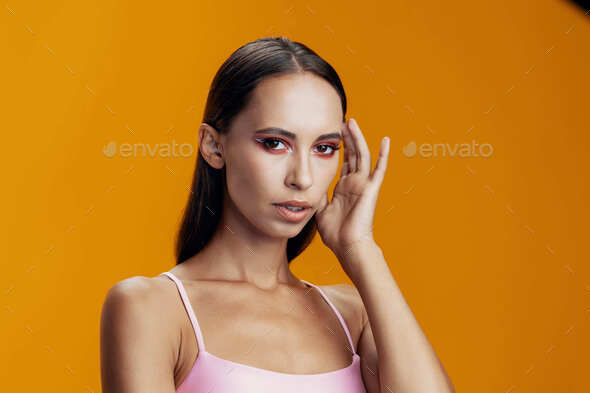 Color woman skin model portrait face beauty fashion studio smile make ...