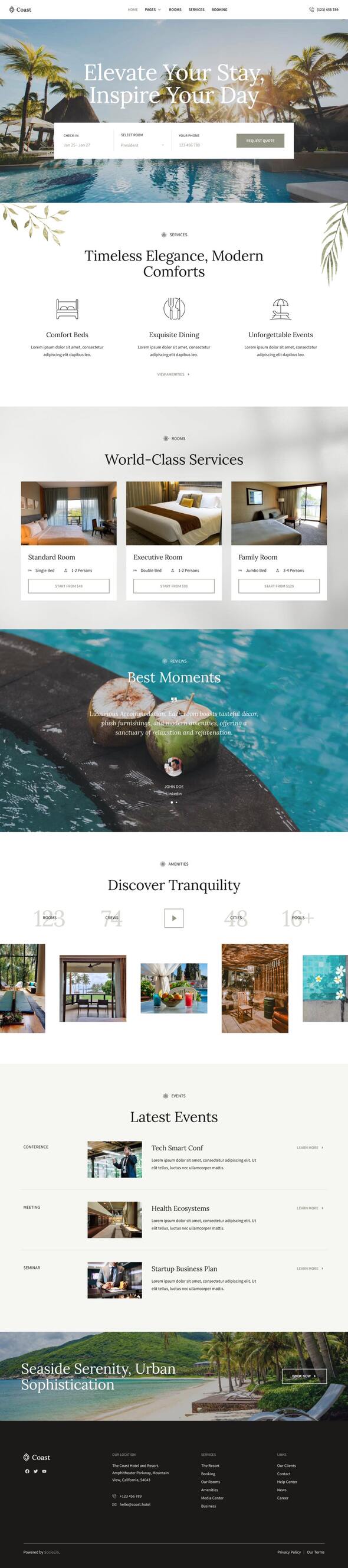 Coast - Luxury Hotel & Resort Elementor Template Kit by sociolib ...