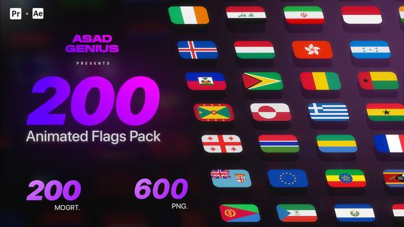 200 Animated Flags Pack for After Effects, After Effects Project Files