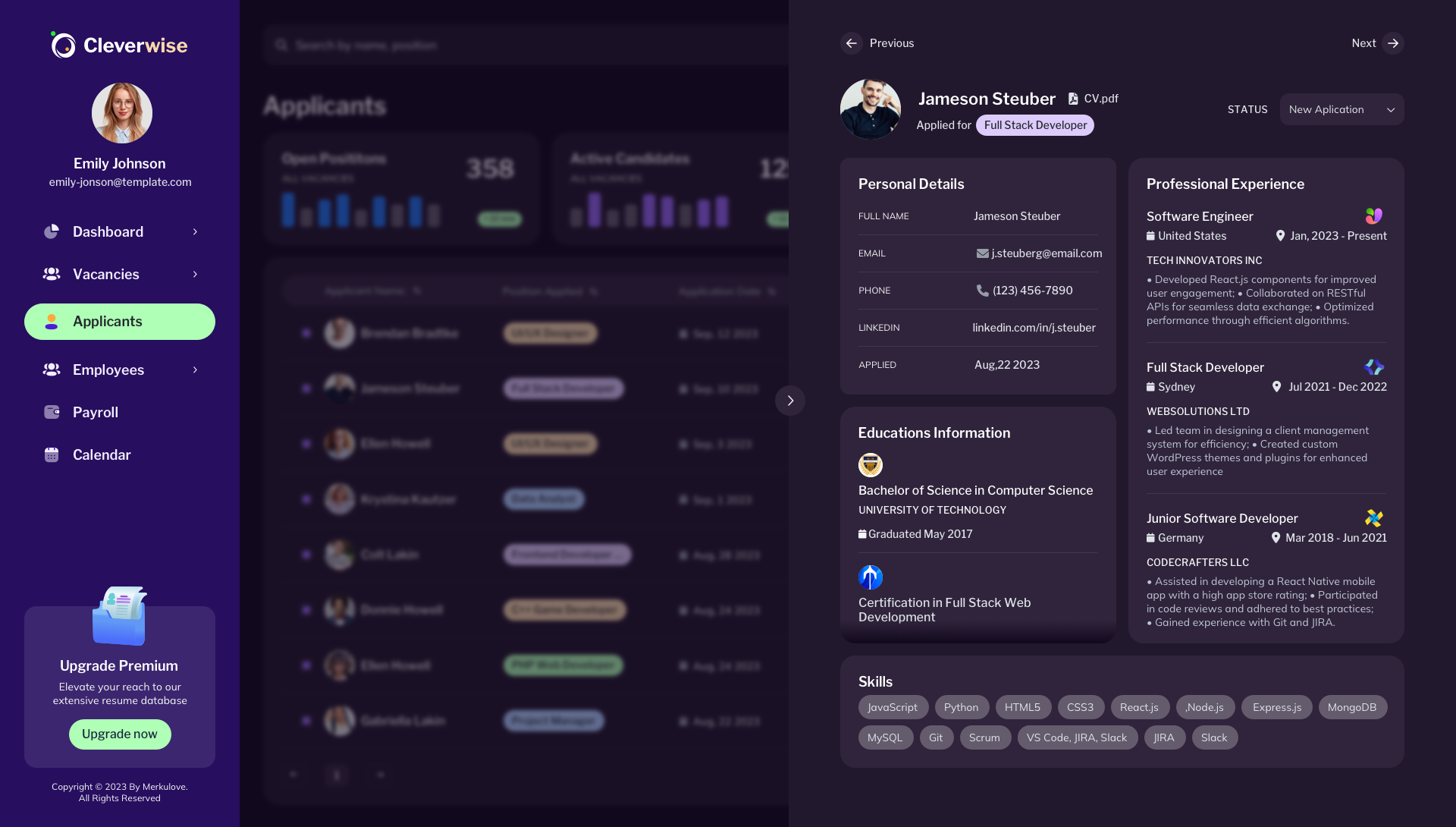 Cleverwise – HR Management Dashboard for Adobe XD by merkulove | ThemeForest