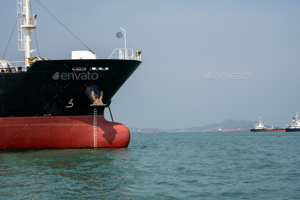 Front of bow nose large cargo container ship, nose of vessel cargo ship ...