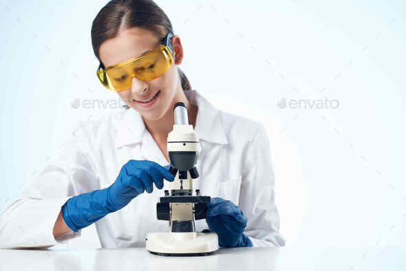 woman with microscope in laboratory research scientists Stock Photo by ...