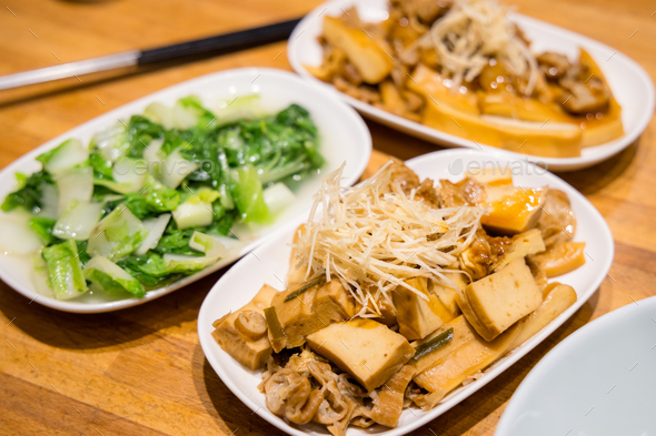Taiwanese cuisine soy sauce braised tofu Stock Photo by leungchopan