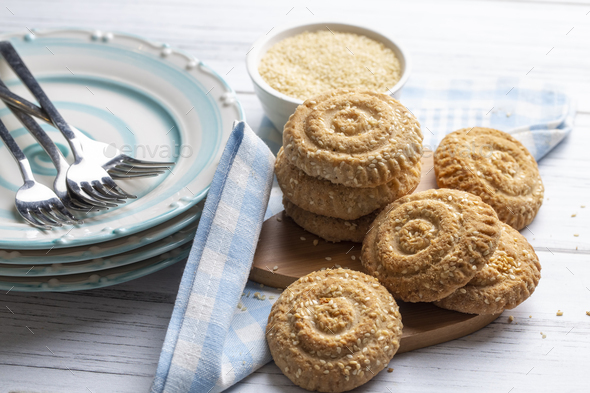 Cookies made with cookie molds named kombe. Traditional local foods of ...