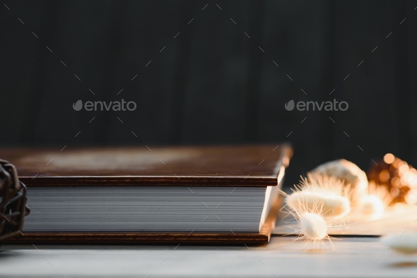 Luxury wooden photo book on natural background. Family memories ...