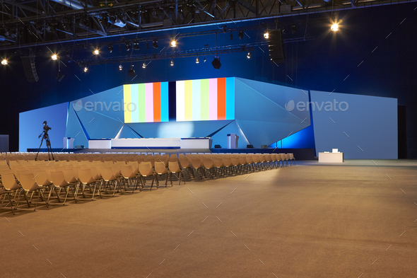 Conference hall. Convention center with podium. Professional meeting ...