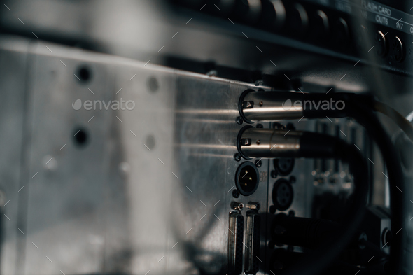 professional sound recording studio wires connected to the console ...