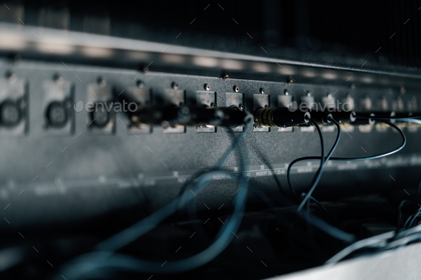 professional sound recording studio wires connected to the console ...