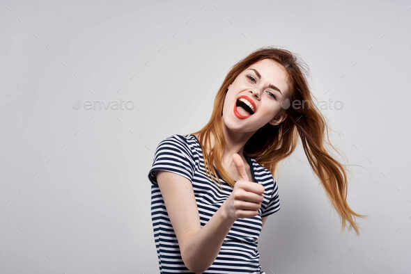 pretty woman hairstyle joy posing fashion attractive look model studio ...