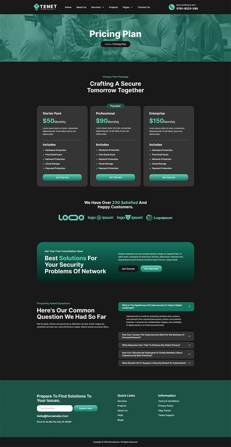 Tenet - Cyber Security Services Elementor Pro Template Kit by Rometheme