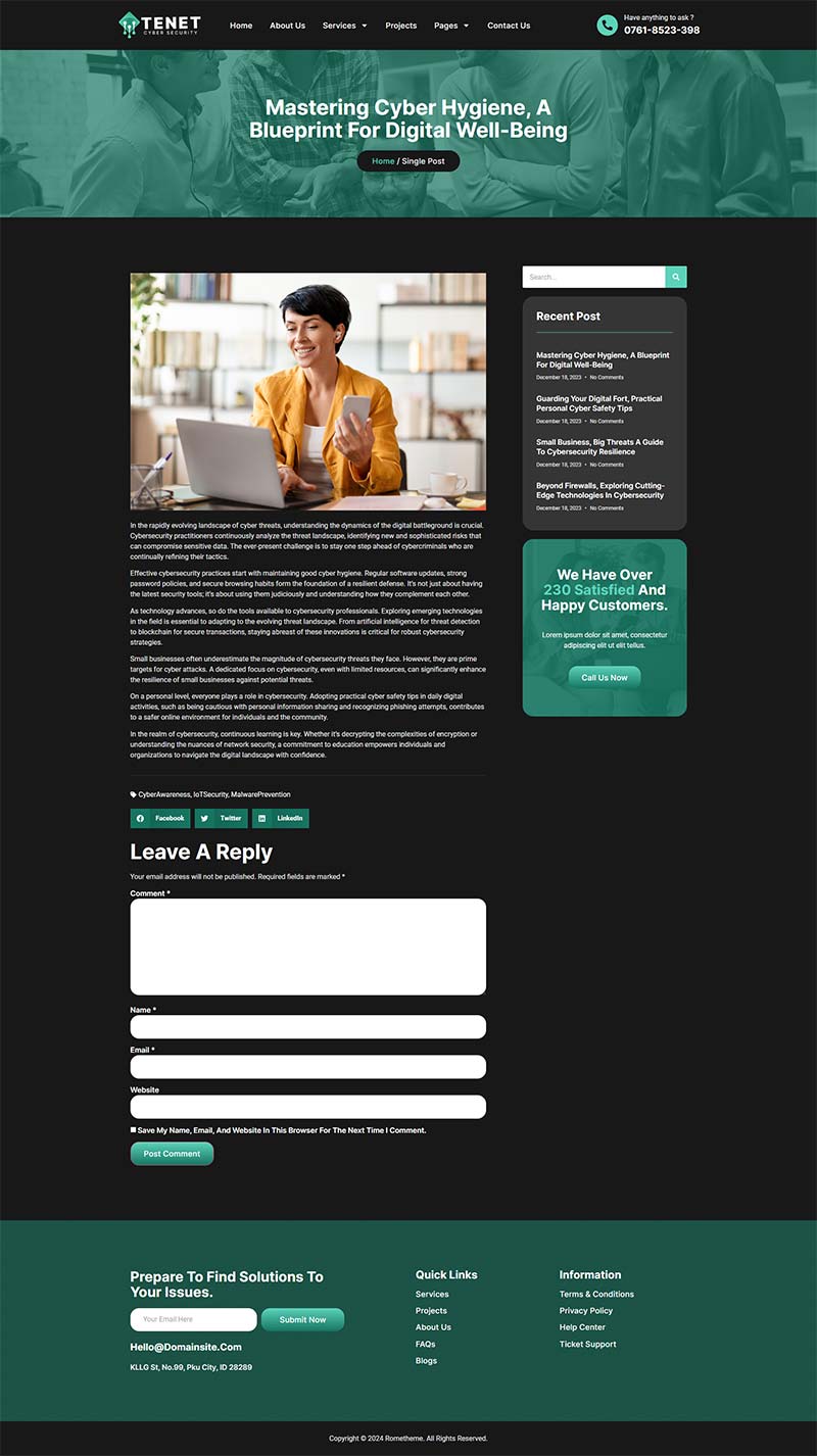 Tenet - Cyber Security Services Elementor Pro Template Kit by Rometheme