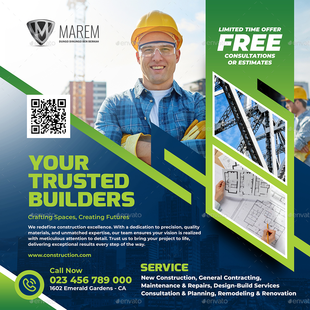 Construction Flyer and Social Media, Print Templates | GraphicRiver