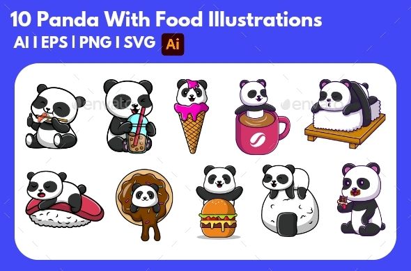 Panda With Food Illustrations, Vectors | GraphicRiver