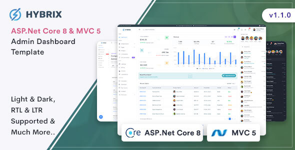 Hybrix - ASP.Net Core 8 & MVC 5 Admin Dashboard Template by Themesbrand