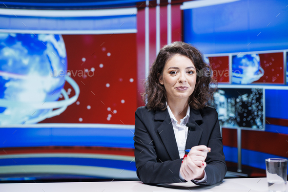 TV reporter presenting live information Stock Photo by DC_Studio ...