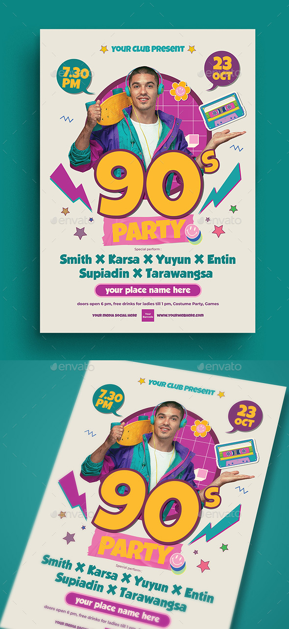 90s Party Flyer, Print Templates | GraphicRiver