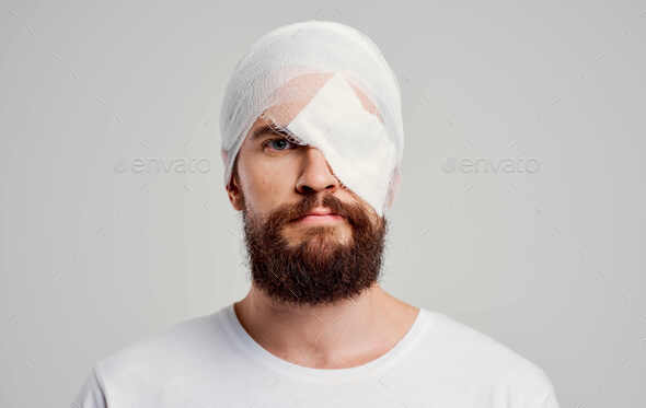 sick man head injury in white t-shirt headache isolated background ...
