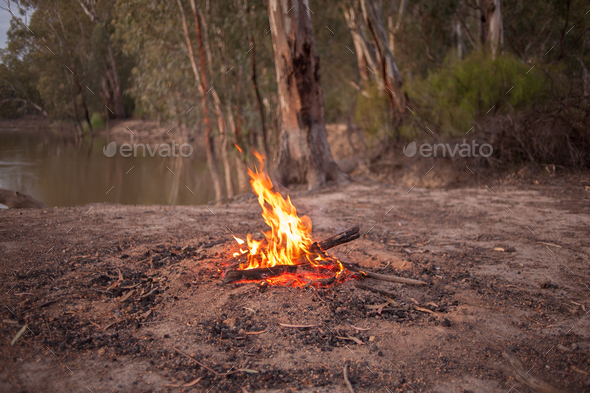 Campfire next to the Murray River in Australia Stock Photo by damien ...