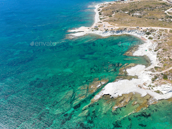 Alacati Beach in Cesme Town, Delikli koy aerial view with drone Stock ...
