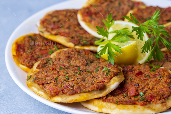 Turkish Food Findik Lahmacun -Mini Pizza Stock Photo by esindeniz ...