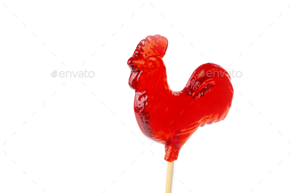 Rooster shape lollipop isolated on white background - rooster candy ...