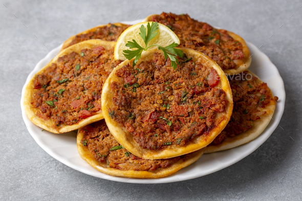 Turkish Food Findik Lahmacun -Mini Pizza Stock Photo by esindeniz ...