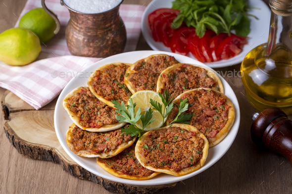 Turkish Food Findik Lahmacun -Mini Pizza Stock Photo by esindeniz ...