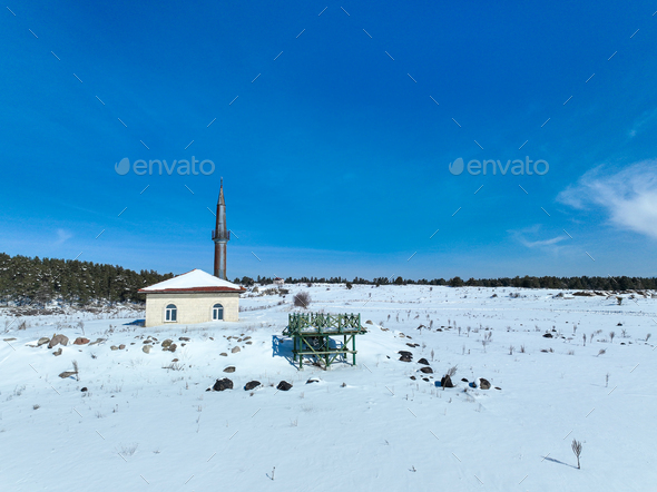 Seben lake and Seben mosque snowy winter landscape, Bolu - Turkey ...