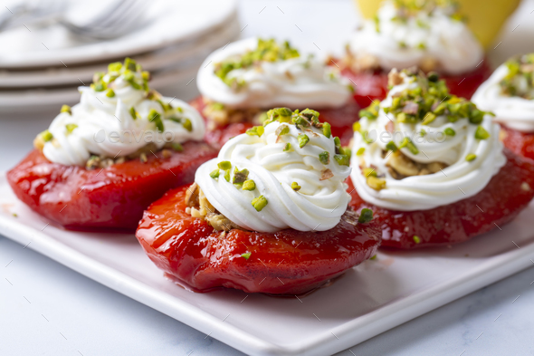 Traditional Turkish style quince dessert. The quince is cooked until ...