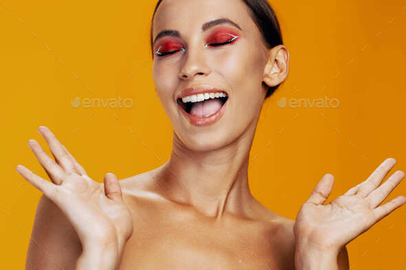 Woman beauty fashion model make-up smile face portrait studio color ...