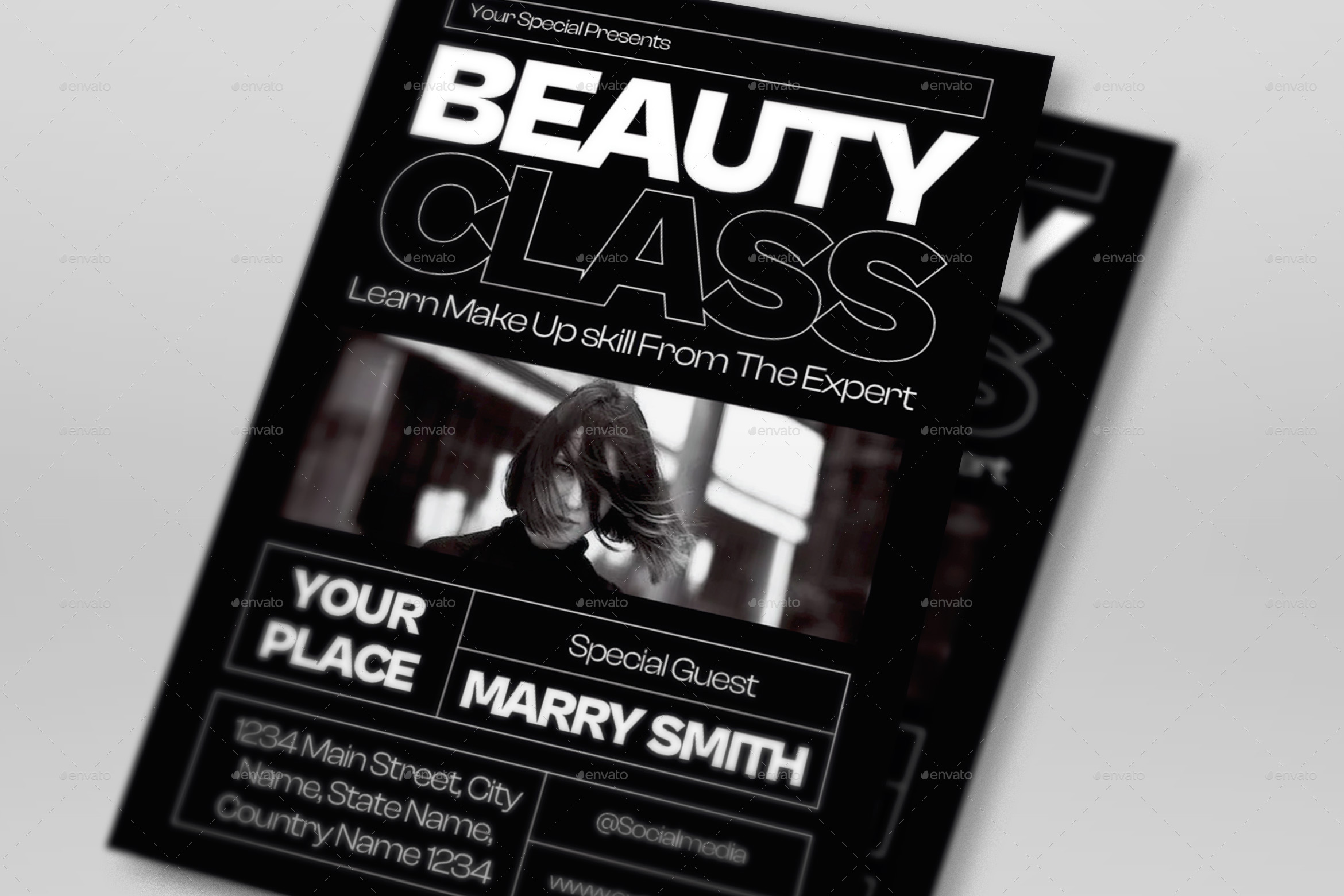 Monochrome Modern Minimalist Beauty Class Flyer Set, Print Templates