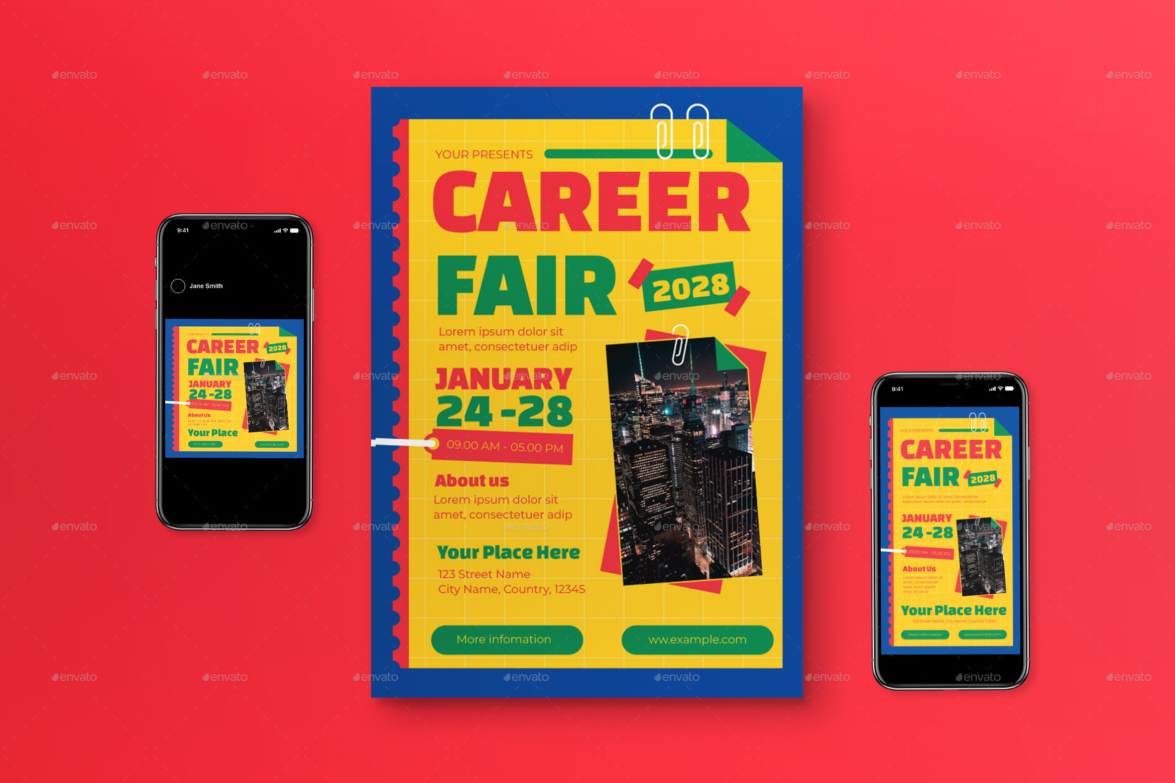 Blue Hand Drawn Career Fair Flyer Set, Print Templates | GraphicRiver