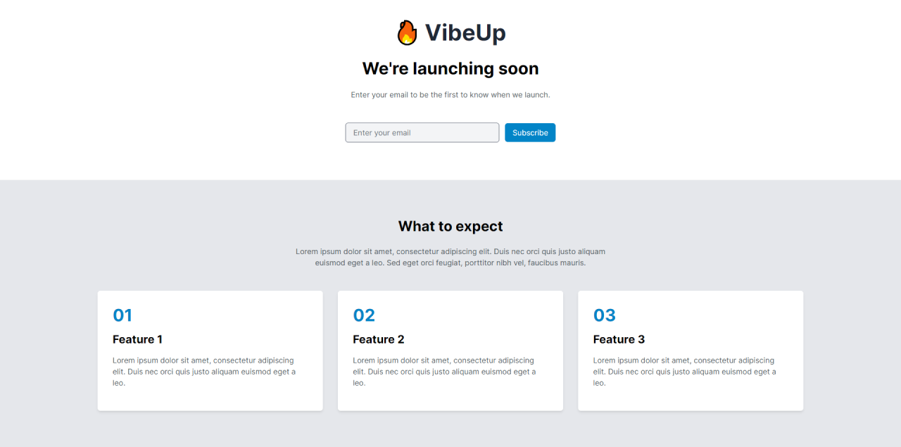 VibeUp - Tailwind CSS Coming Soon HTML Template by MyraStudio | CodeCanyon