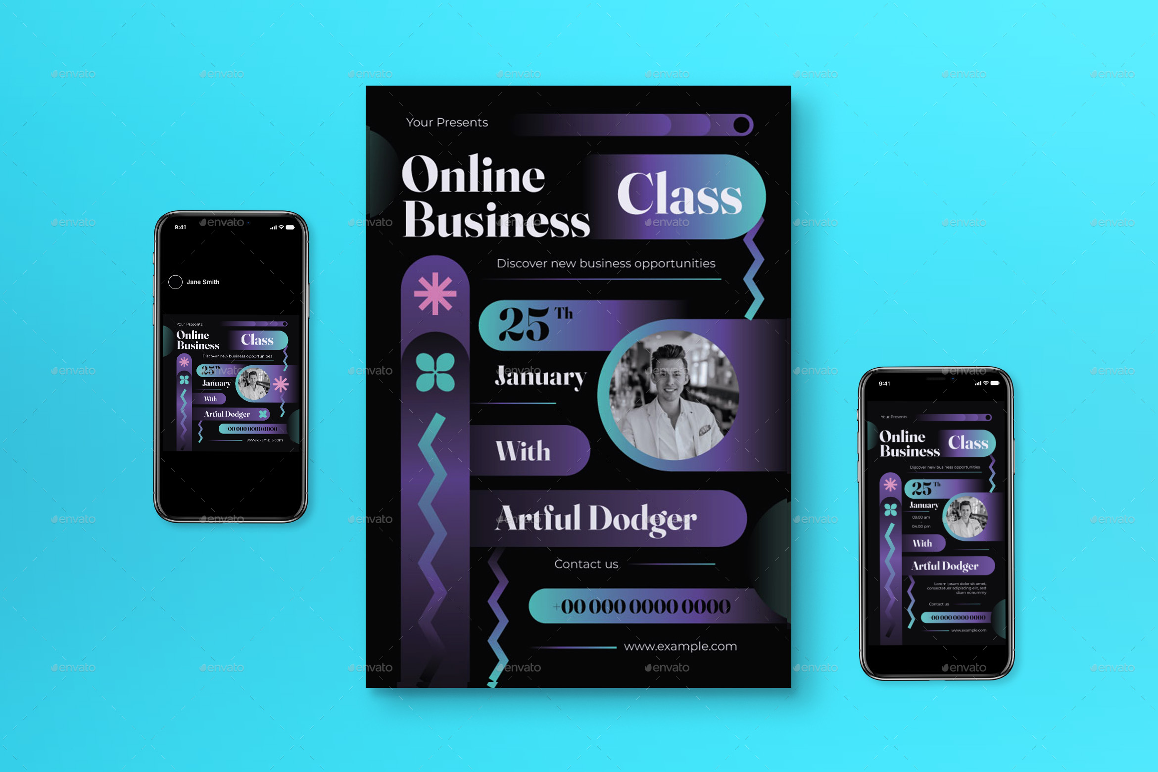 Black Gradient Online Business Class Flyer Set, Print Templates ...