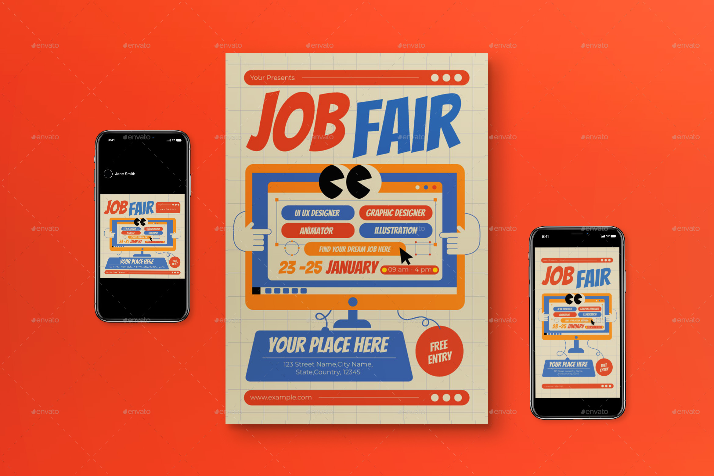 Cream Retro Job Fair Flyer Set, Print Templates | GraphicRiver