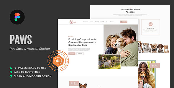 Paws - Pet Care and Animal Shelter Figma Template by Rometheme | ThemeForest