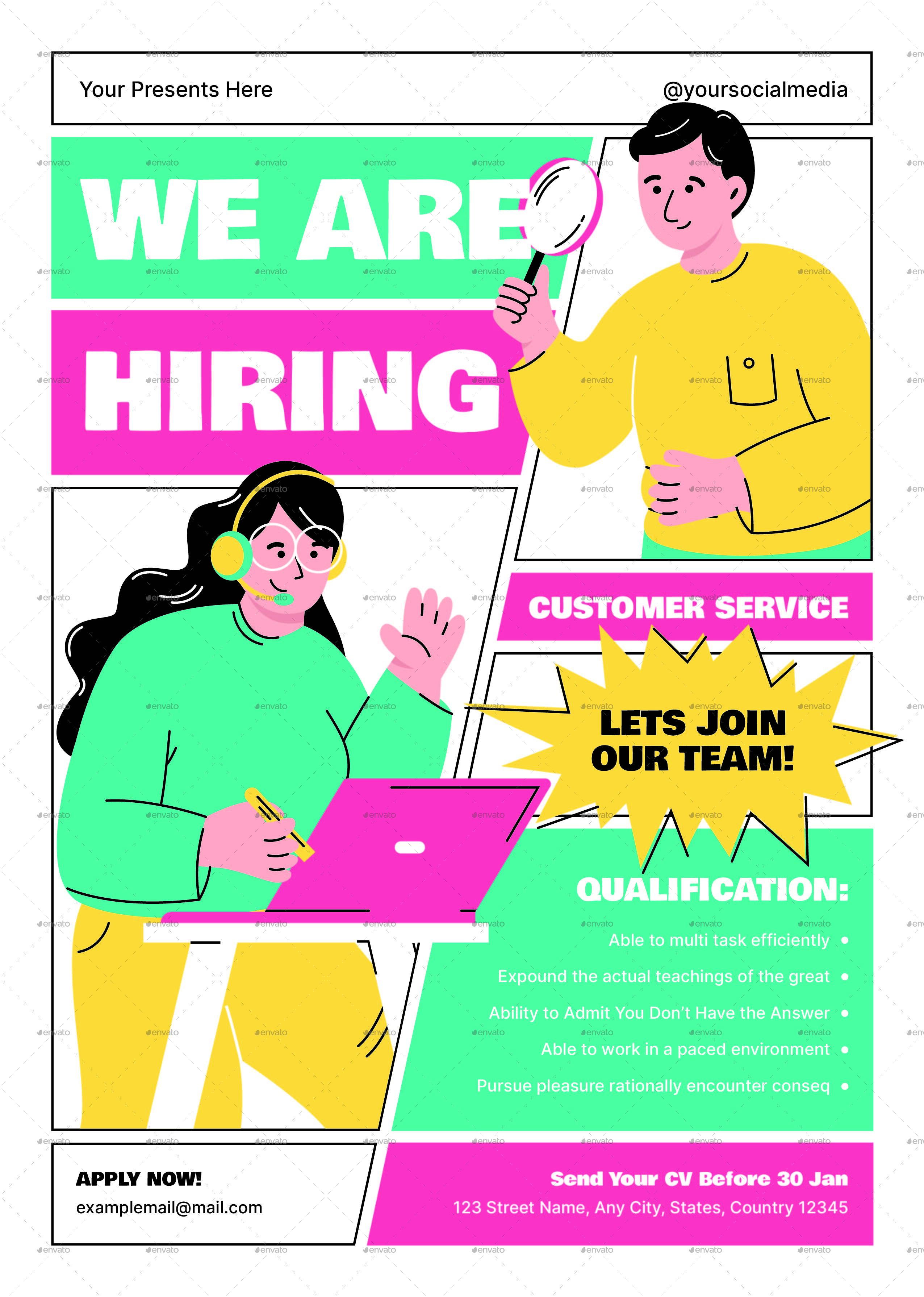 Customer Service Job Hiring Flyer, Print Templates | GraphicRiver